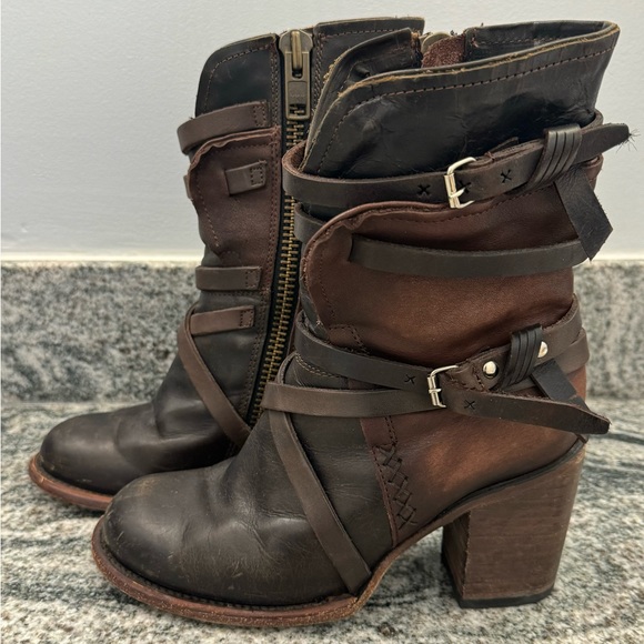 freebird | Shoes | Freebird Baker Buckle Strap Boots Boho Western Brown Burnished Leather Size 7 ...